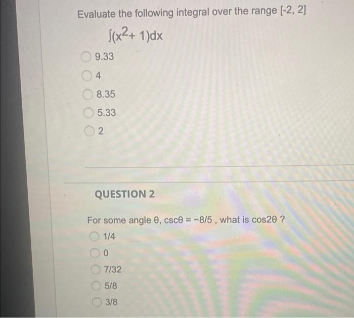 Solved Evaluate the following integral over the range [−2,2] | Chegg.com