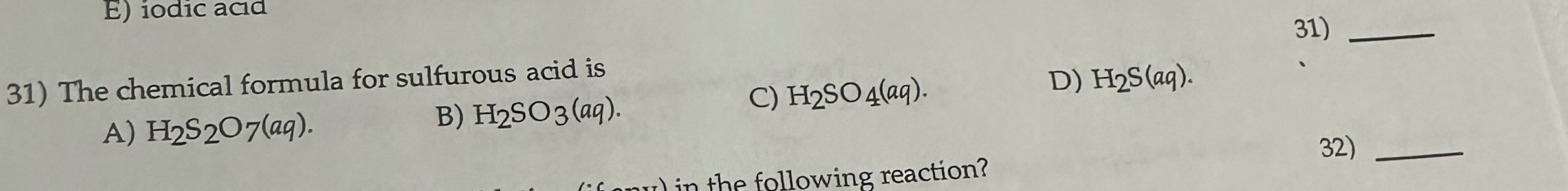 Solved The chemical formula for sulfurous acid | Chegg.com