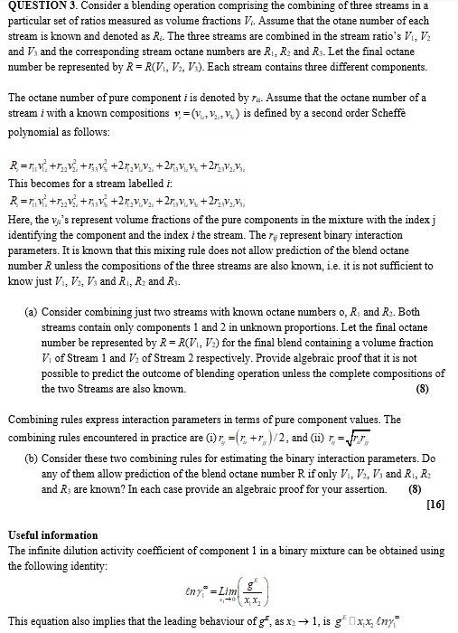 QUESTION 3. Consider a blending operation comprising | Chegg.com