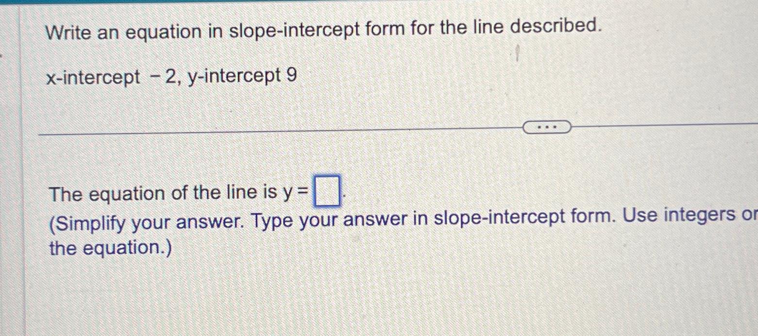 Solved Write an equation in slope-intercept form for the | Chegg.com
