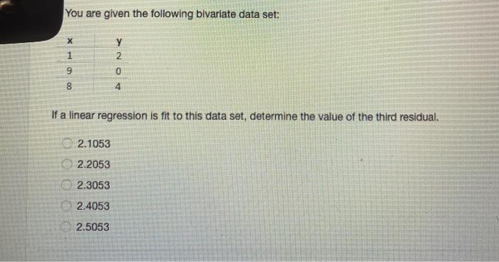 Solved You are given the following bivariate data set: х у 2 | Chegg.com