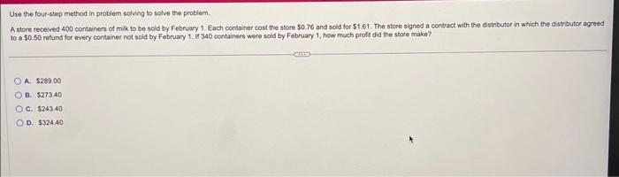 Solved Use the four-step method in problem solving to solve | Chegg.com