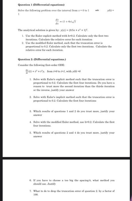 Solved Question 1 (Differential equations) Solve the | Chegg.com