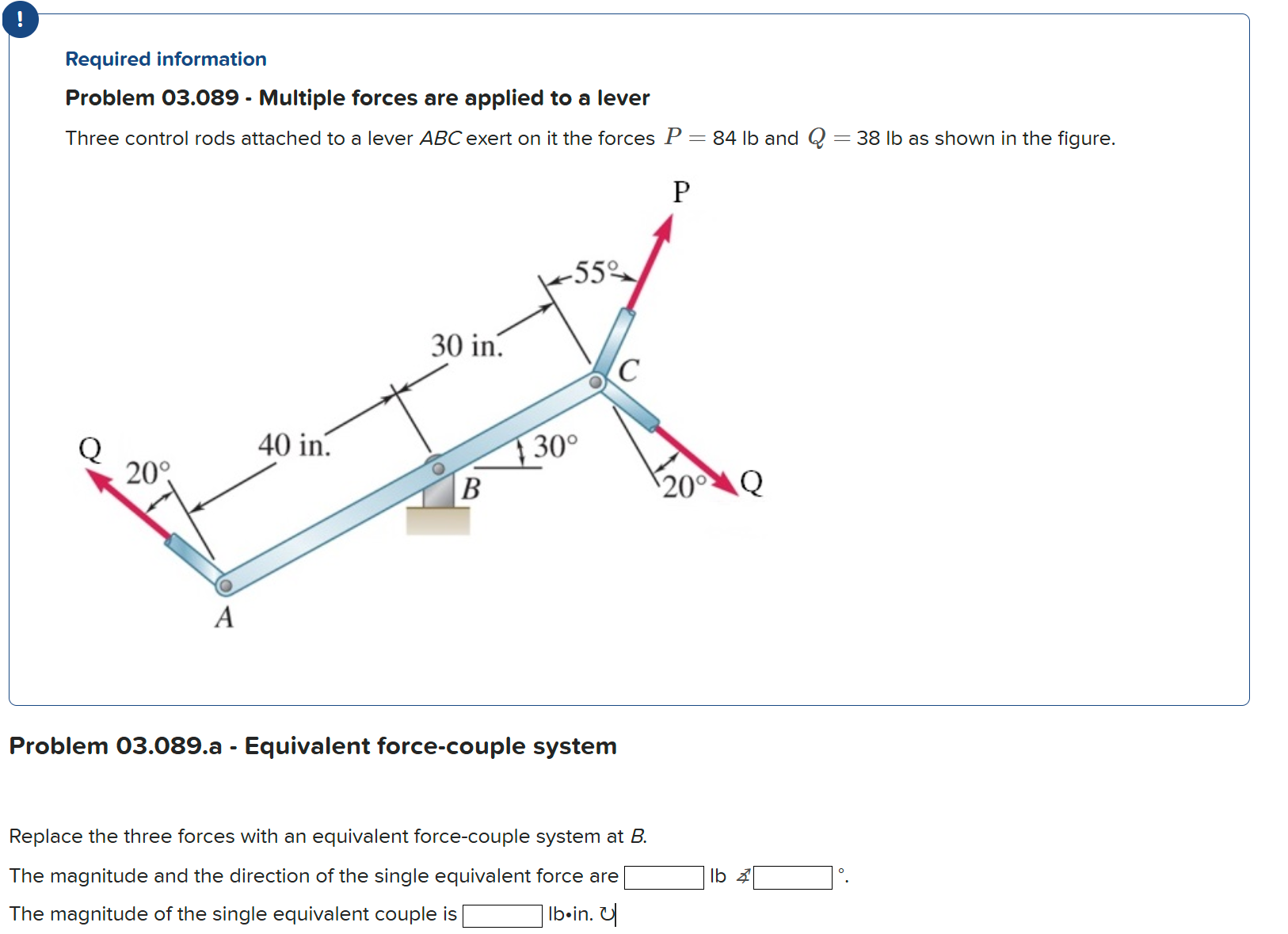 Solved Problem 03.089.a - ﻿Equivalent force-couple system | Chegg.com