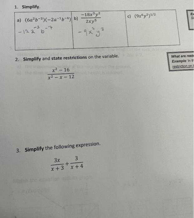 Solved 2. Simplify and state restrictions on the variable. | Chegg.com