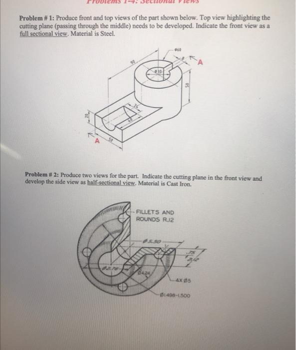 Solved Problem # 1: Produce front and top views of the part | Chegg.com