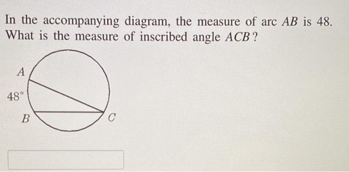 Solved In the accompanying diagram, the measure of arc AB is | Chegg.com