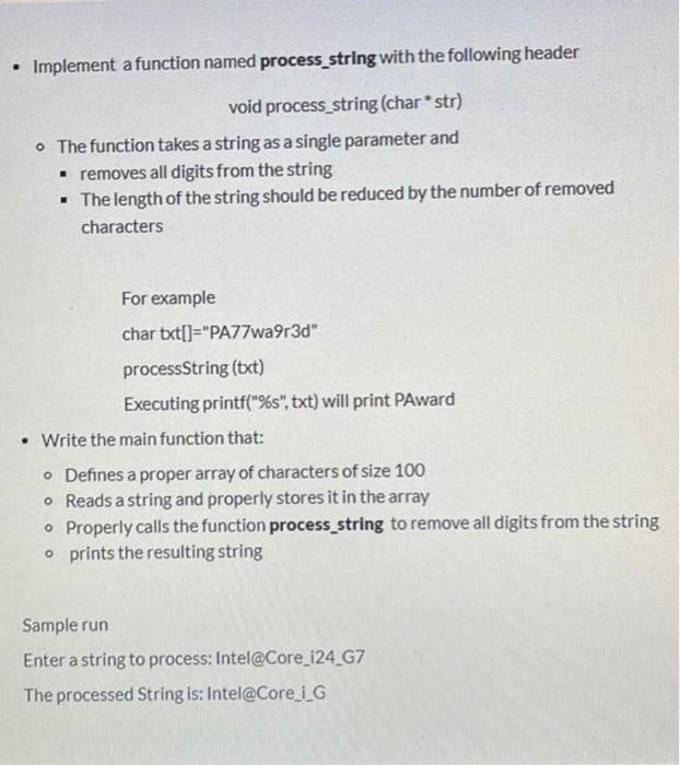Solved • Implement a function named process_string with the | Chegg.com