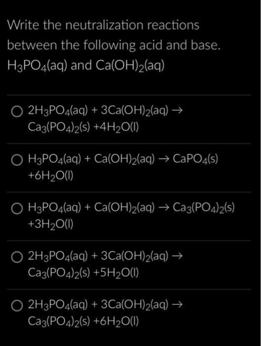 Solved Write the neutralization reactions between the | Chegg.com