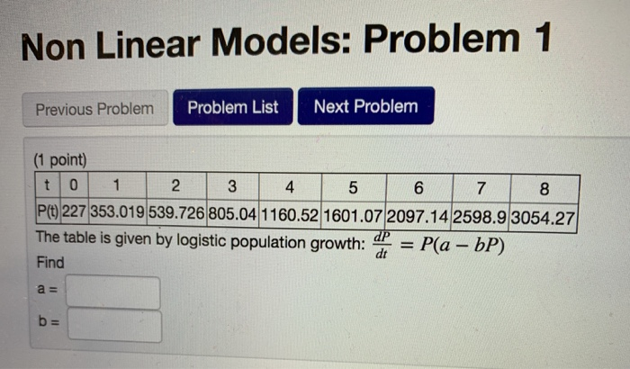 Solved Non Linear Models: Problem 1 Previous Problem Problem | Chegg.com