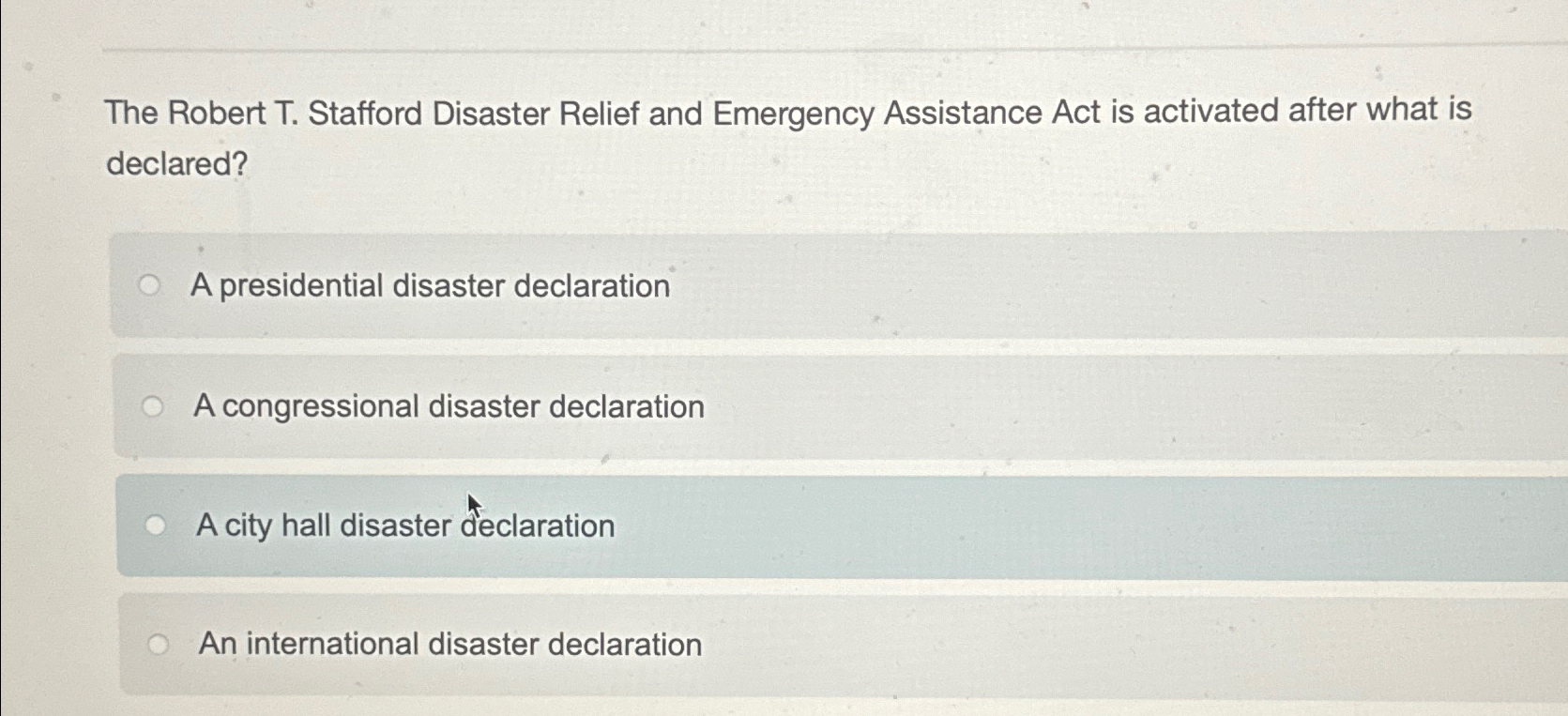 Solved The Robert T. ﻿Stafford Disaster Relief and Emergency | Chegg.com