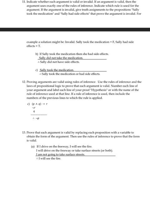 Solved 11. Indicate whether each argument is valid or | Chegg.com