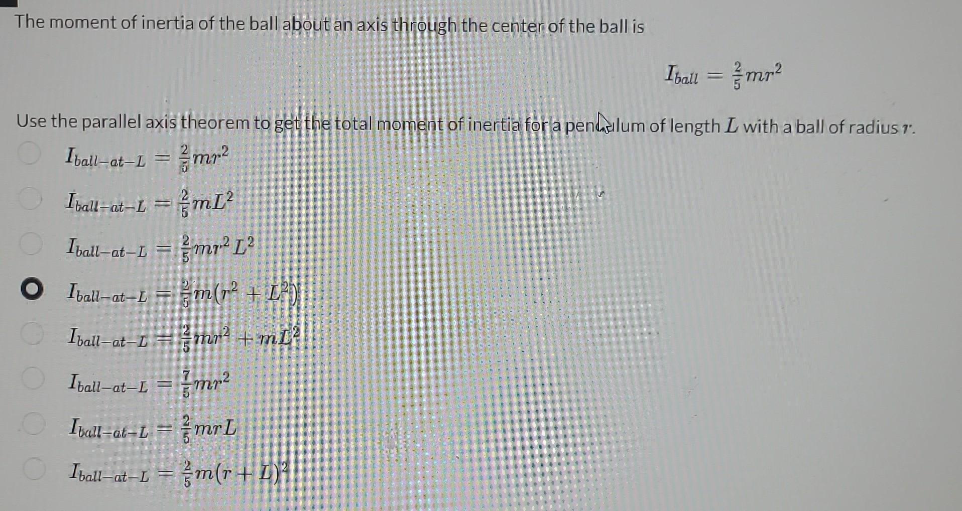 Solved The moment of inertia of the ball about an axis | Chegg.com