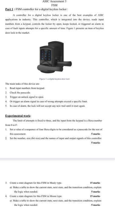 ASIC Assessment 3 FSM Part 1: FSM controller for a | Chegg.com