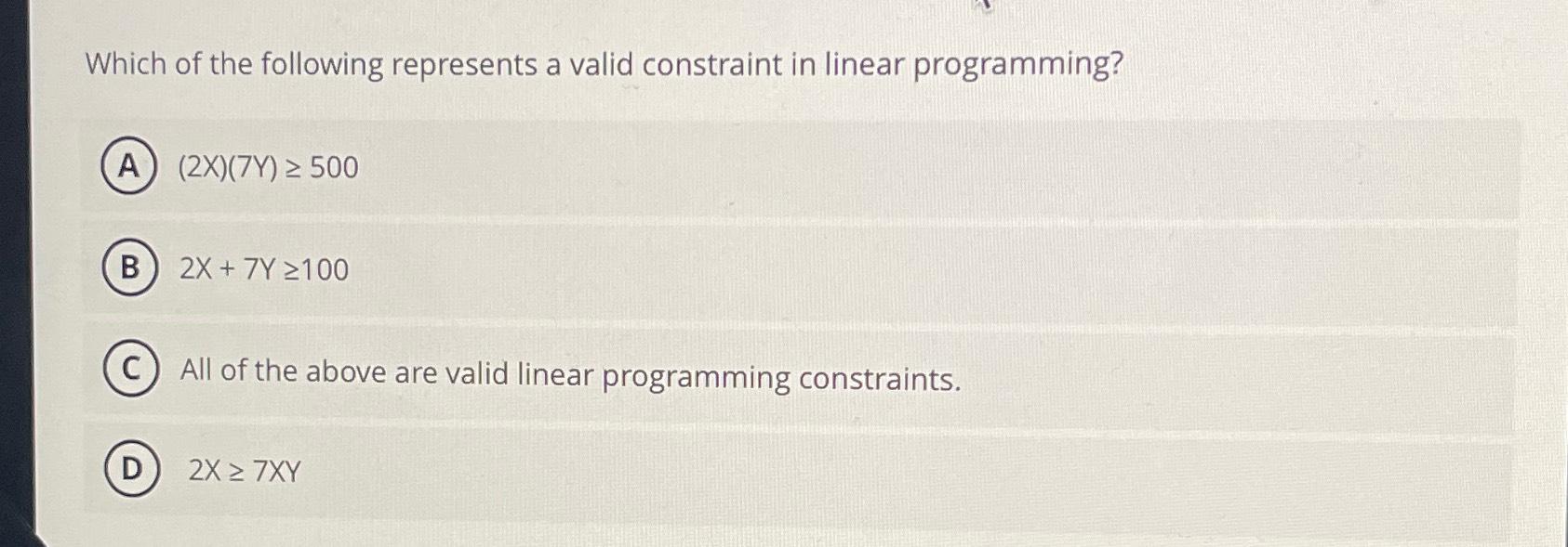 Solved Which of the following represents a valid constraint | Chegg.com