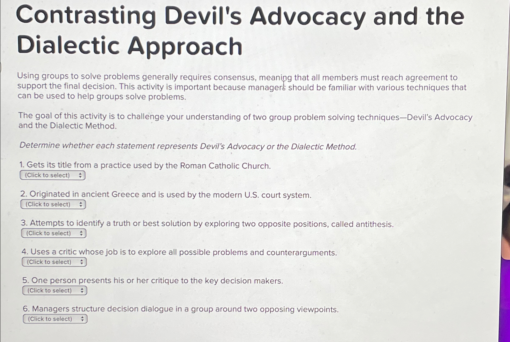 Solved Contrasting Devil's Advocacy and the Dialectic | Chegg.com