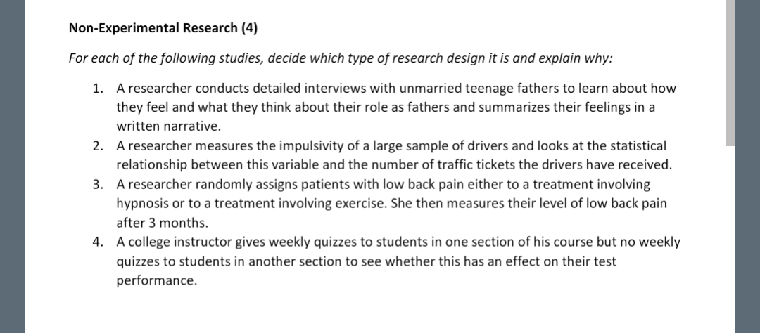 Solved Non-Experimental Research (4) For each of the | Chegg.com