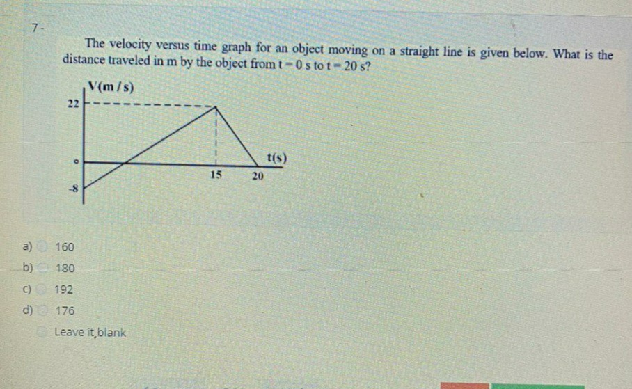 Solved 7 - The velocity versus time graph for an object | Chegg.com