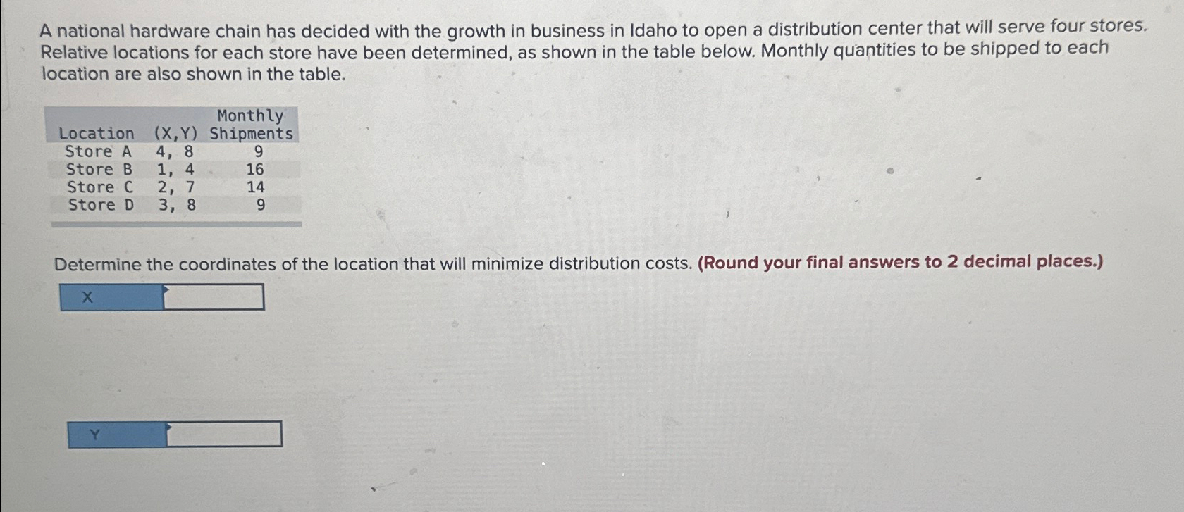 Solved A national hardware chain has decided with the growth | Chegg.com