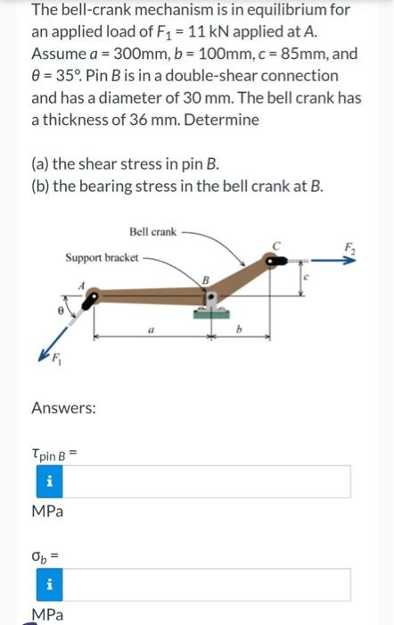 Solved The bell-crank mechanism is in equilibrium for an | Chegg.com