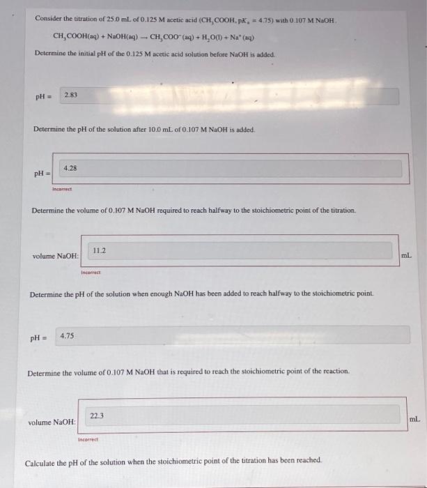 Solved Consider the titration of 25.0 mL of 0.125M acetic | Chegg.com