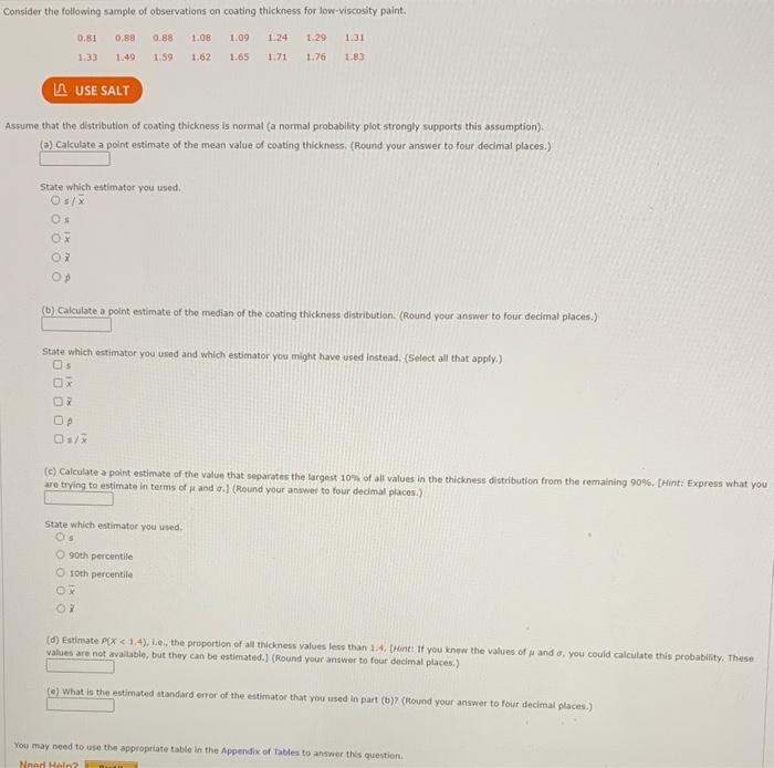 Solved Consider the following sample of observations on | Chegg.com