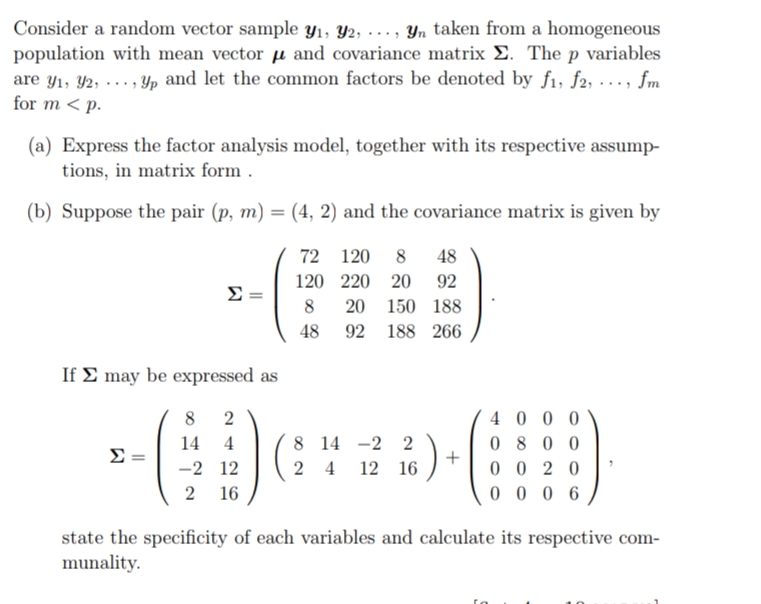Solved Consider a random vector sample y1,y2,dots,yn ﻿taken | Chegg.com