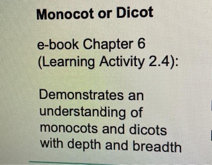 Solved Monocot or Dicot e-book Chapter 6 (Learning Activity | Chegg.com