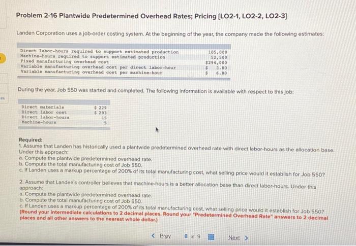 Solved Problem 2-16 Plantwide Predetermined Overhead Rates; | Chegg.com