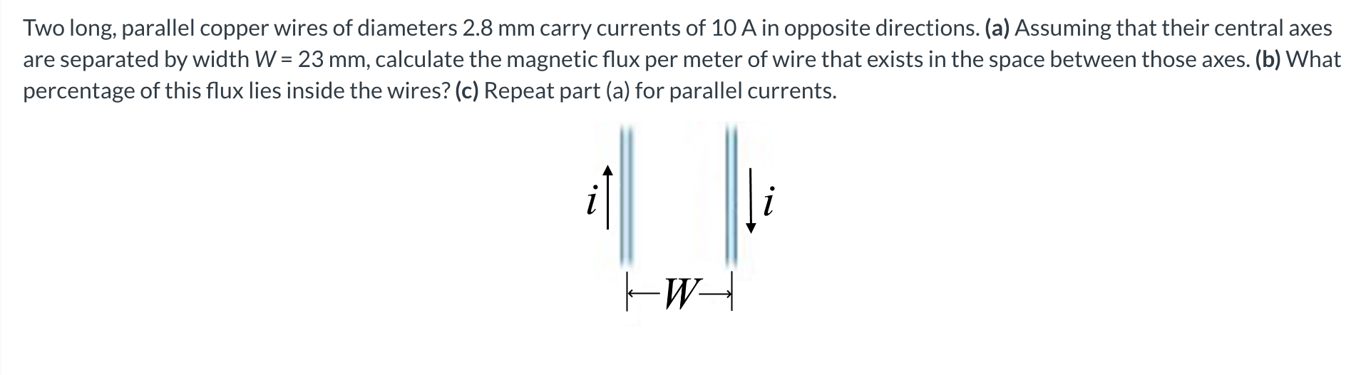 Solved Two long, parallel copper wires of diameters 2.8mm | Chegg.com