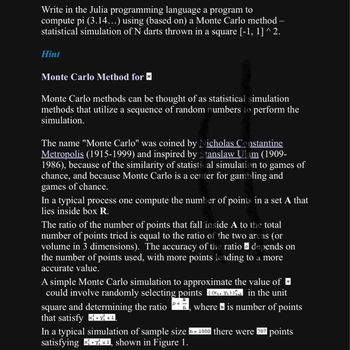 Solved Compute Pi 3 14… Using Based On A Monte Carlo
