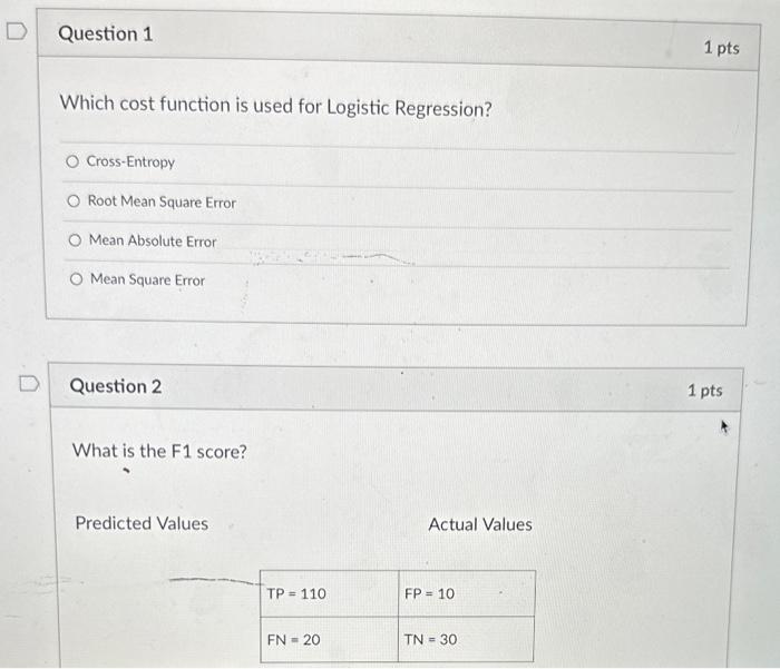 Solved Which cost function is used for Logistic Regression? | Chegg.com