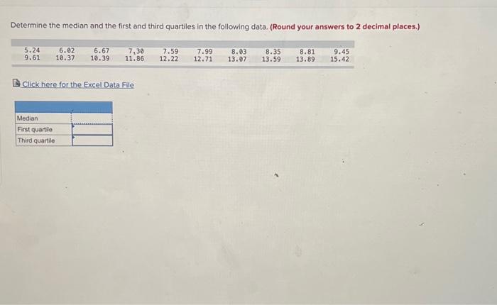 Solved Determine the median and the first and third | Chegg.com