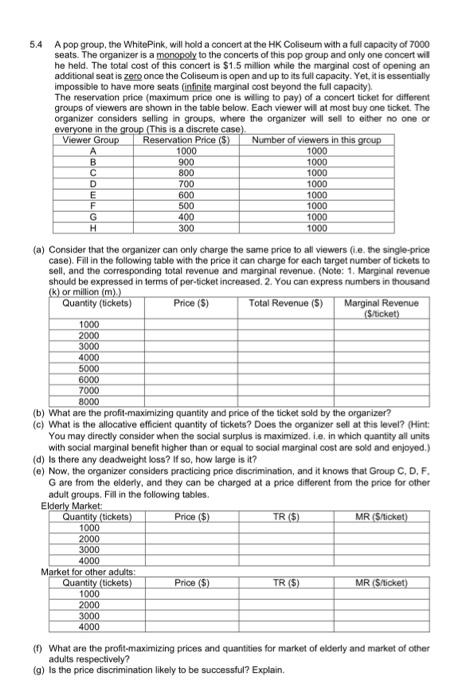 Solved 5.4 A pop group, the WhitePink, will hold a concert | Chegg.com