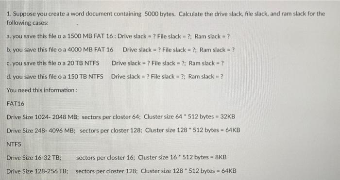 Solved 1. Suppose you create a word document containing 5000 | Chegg.com