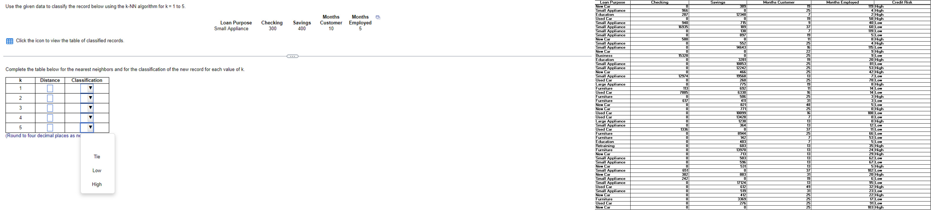 Solved Use the given data to classify the record below using | Chegg.com
