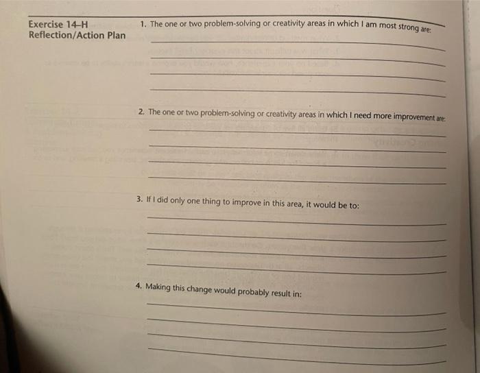 Exercise 14-H Reflection/Action Plan 1. The one or | Chegg.com