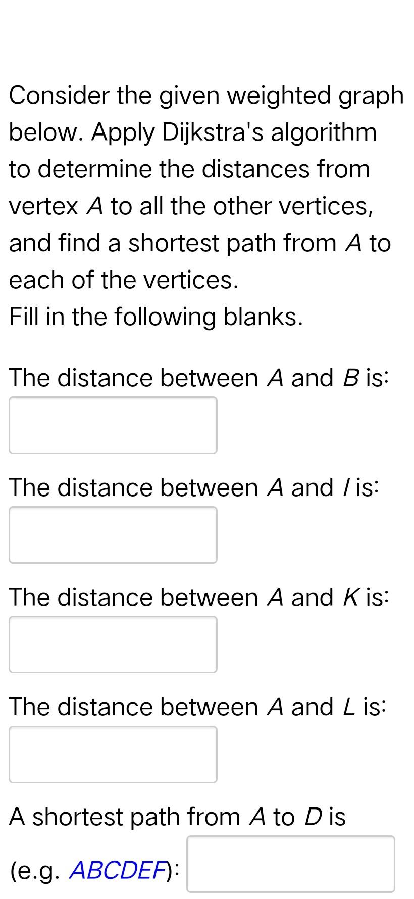 Solved Consider the given weighted graph below. Apply | Chegg.com