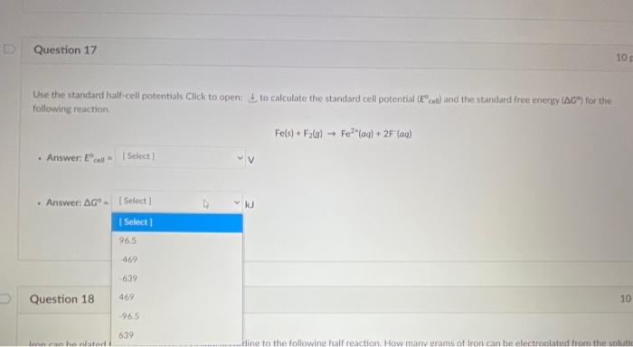 Solved Use the standard half-cell potentials Click to open | Chegg.com