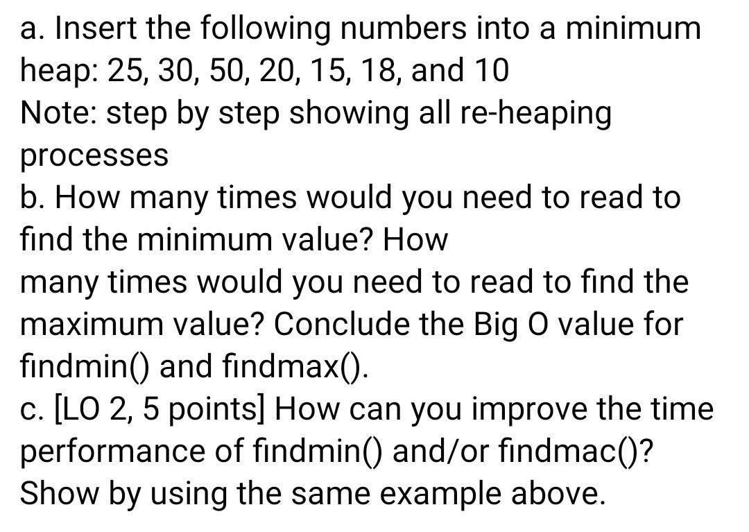 Solved A Insert The Following Numbers Into A Minimum Heap 