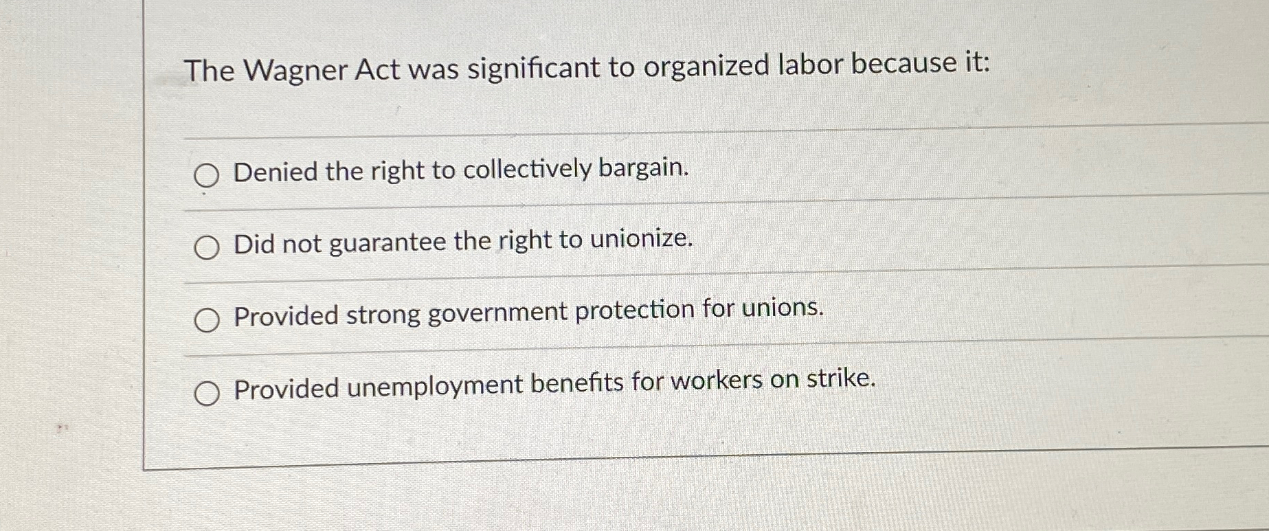 Solved The Wagner Act was significant to organized labor | Chegg.com