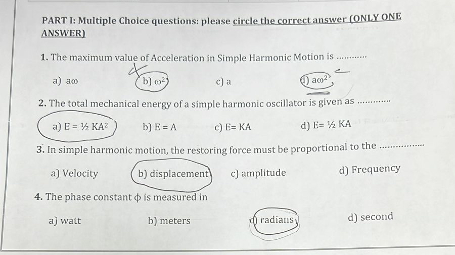 Solved PART I: Multiple Choice questions: please circle the | Chegg.com