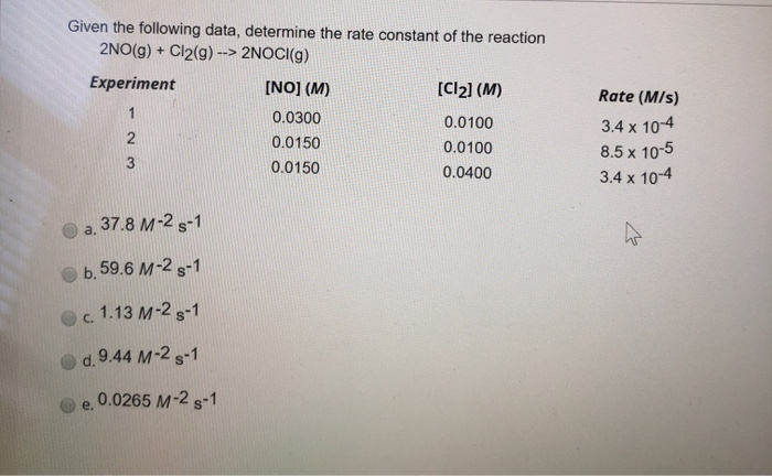Solved Given the following data, determine the rate constant | Chegg.com