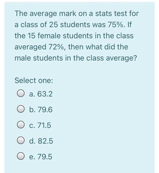 Solved The average mark on a stats test for a class of 25 | Chegg.com