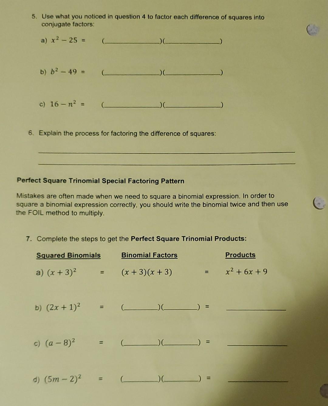 Solved Factoring Special Products Topics: • Factoring the | Chegg.com