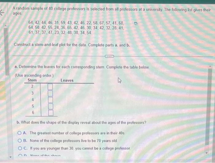 Solved A random sample of 40 college professors is selected | Chegg.com