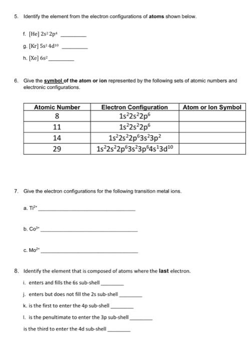 Solved 1. Give full and abbreviated (noble gas core) | Chegg.com