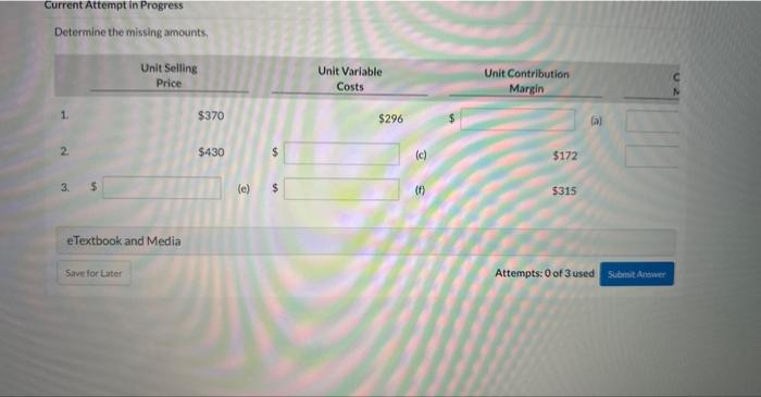 Solved Current Attempt in Progress Determine the missing | Chegg.com