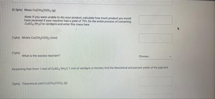 Solved (23pts) Part 2: Making Verdigris, Copper Acetate I | Chegg.com