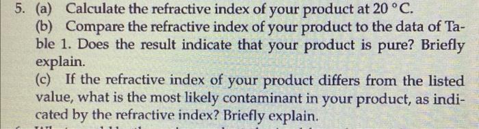 Solved 5. (a) Calculate the refractive index of your product | Chegg.com